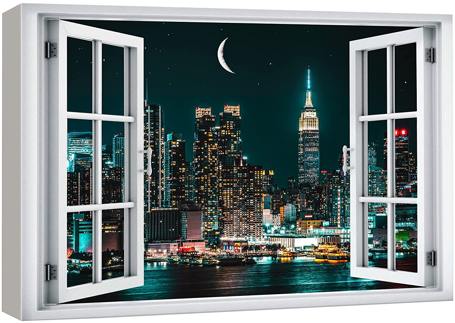 wall26 Canvas Print Wall Art Window View Futuristic Night New York City Skyscraper Wilderness ...