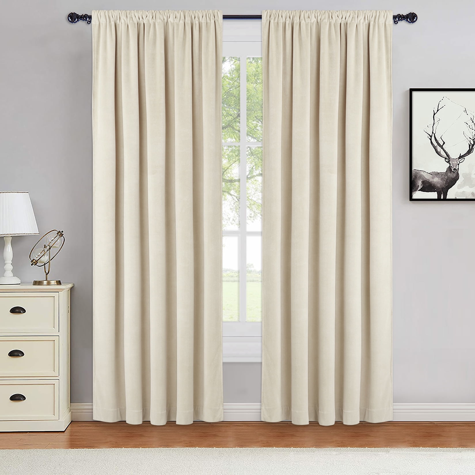 Kitsin Thick Velvet Curtains, Heavy Duty Velvet Light Blocking Rod ...