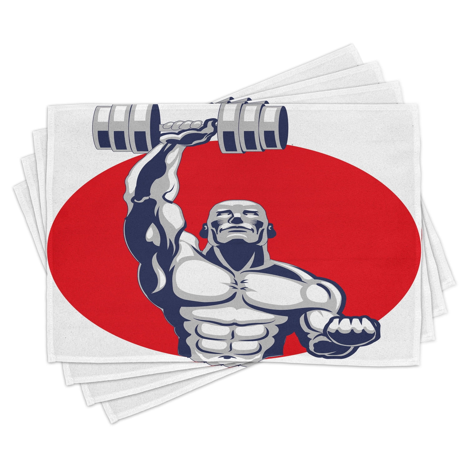 Ambesonne Fitness Place Mats Set of 4, Muscular Man Lifting, Standard ...