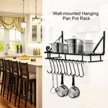 Sorbus Kitchen Wall Pot Pan Rack,With 10 Hooks,Black - Walmart.com