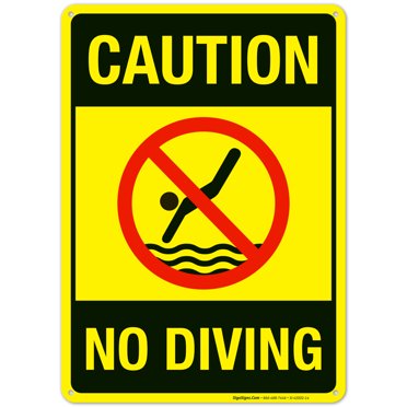 Caution No Diving Shallow Water Sign, Pool Sign, 10x14 Aluminum ...