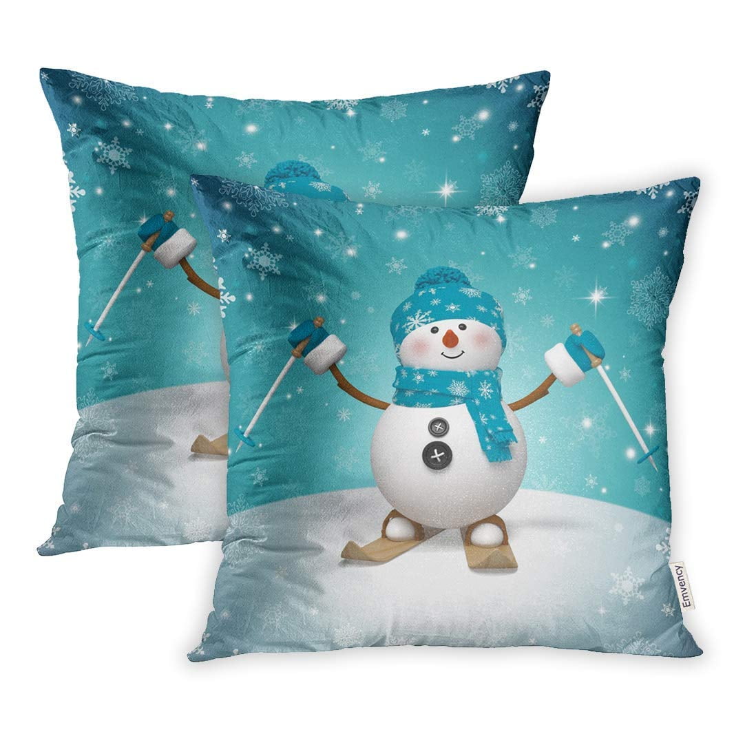 ARHOME Blue Cartoon 3D Skiing Snowman Christmas Cute Merry Pillow Case ...