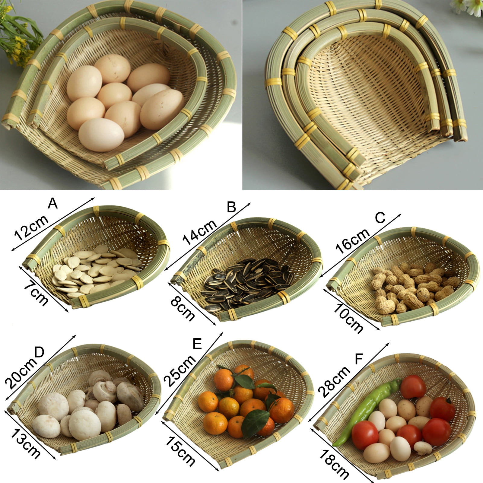 Walbest Farmhouse Bamboo Weaving Basket Open Mouth Bamboo Sieve, Hand ...