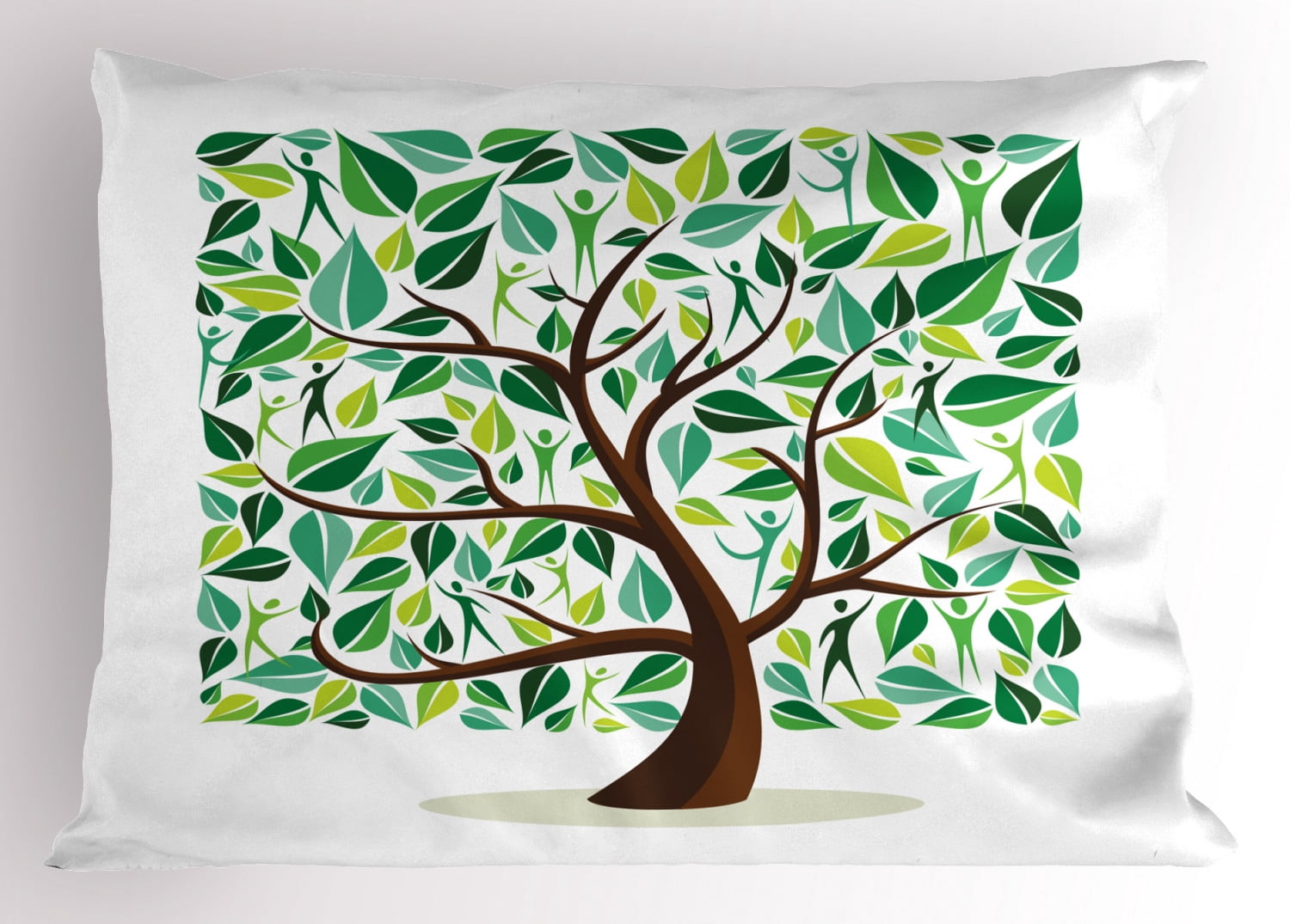 Nature Pillow Sham, Square Edges Leaves Human Silhouettes Illustration ...