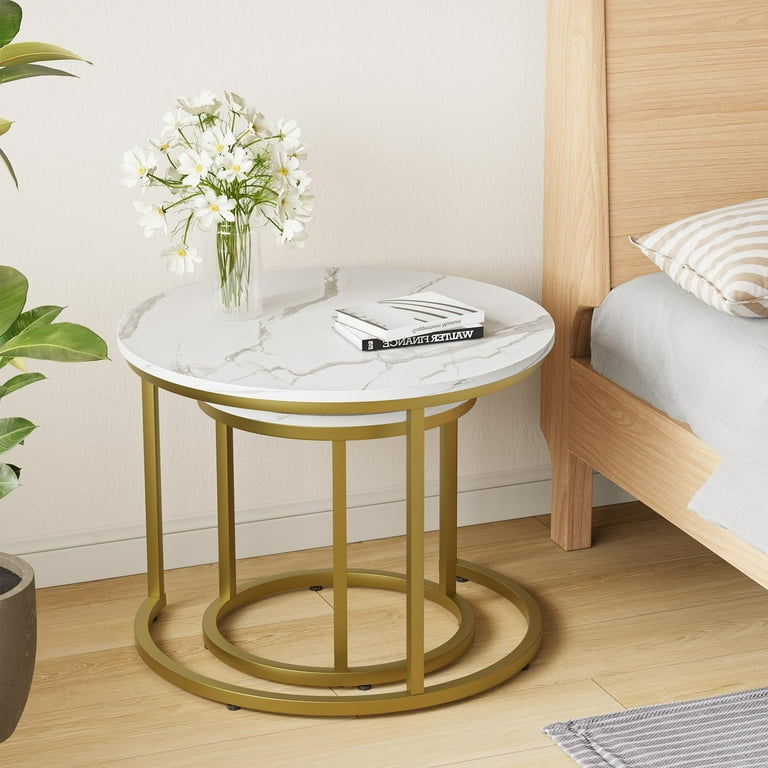 Smart FENDEE Nesting Coffee Table 23.6 Side Table with Adjustable Non Slip Feet Living Room Gold