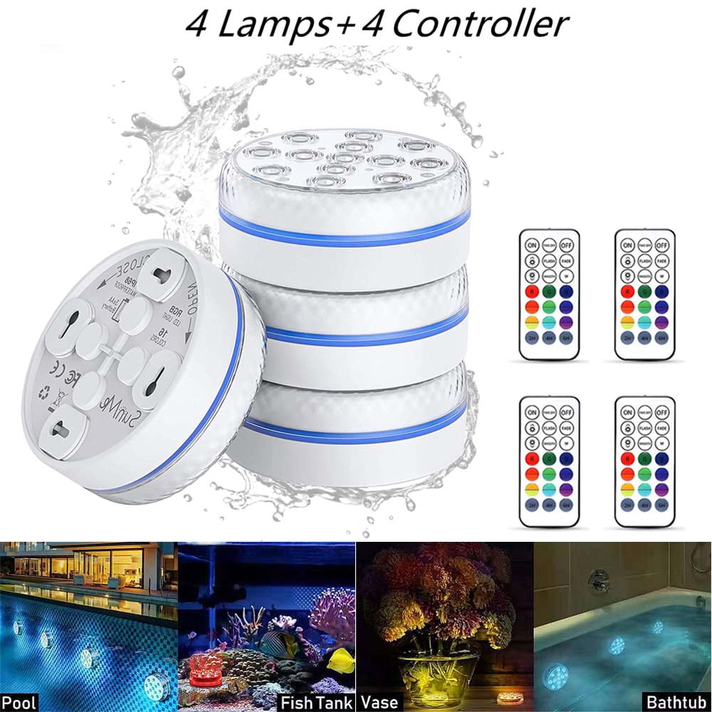 4PCS Upgraded Submersible LED Lights with Remote Underwater Pool Light ...