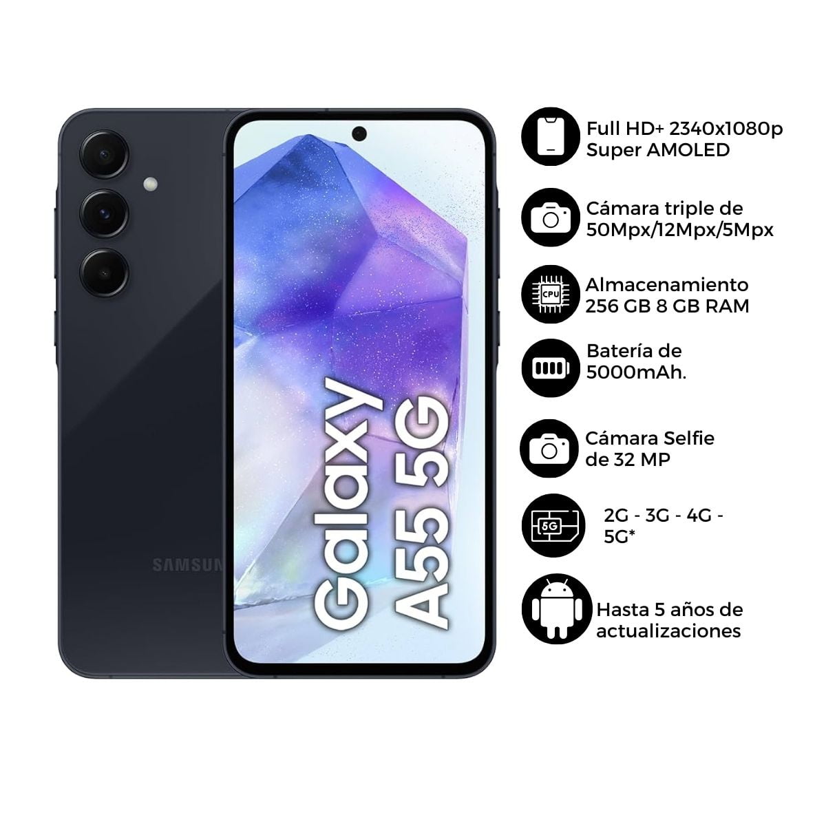 Smartphone Samsung Galaxy A55 5G 8GB RAM 256GB ROM Negro Desbloqueado ...