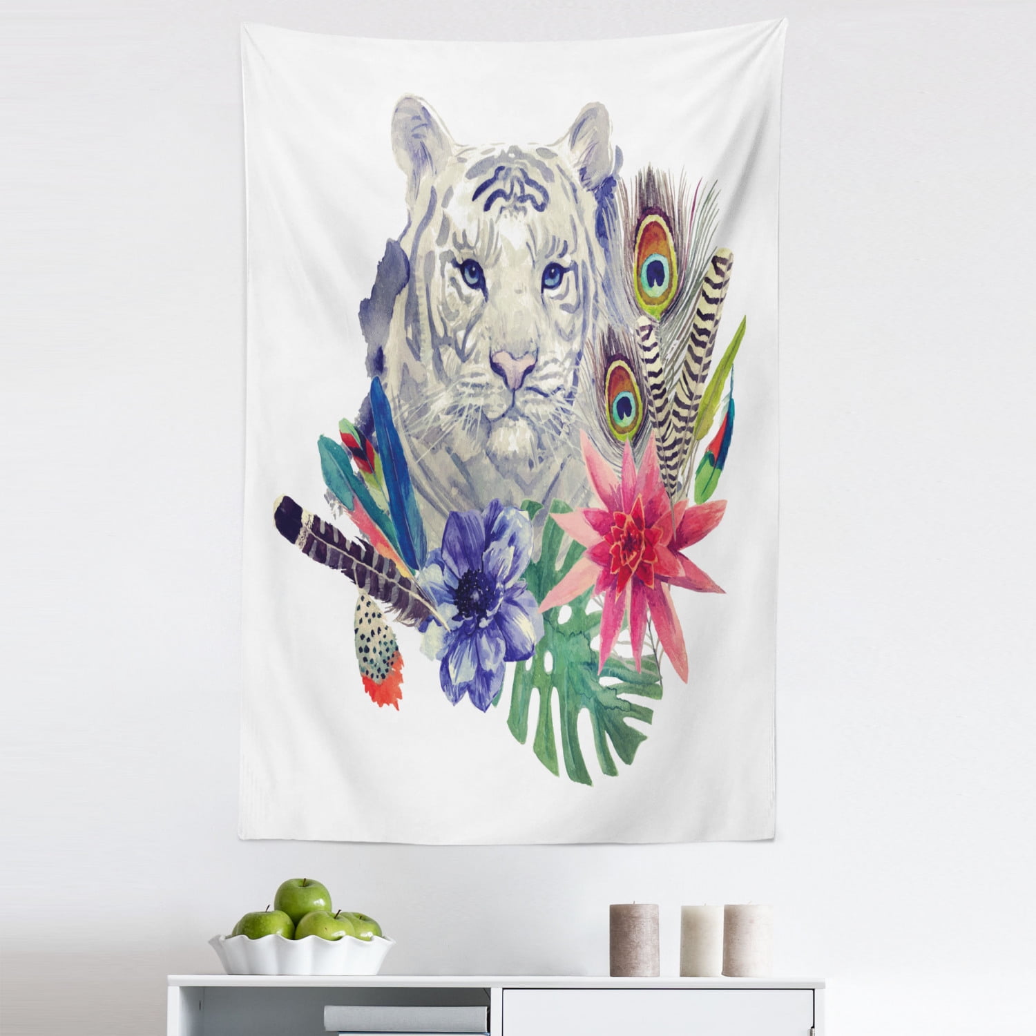 Tiger Tapestry, Retro Inspired Montage with Contrasting Colors Anemone ...