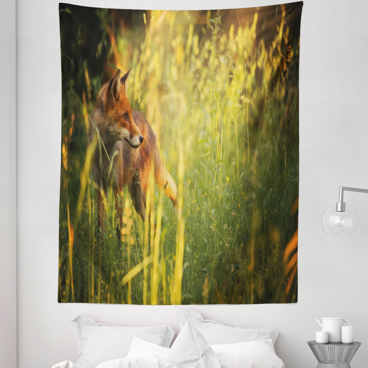 Fox Tapestry, Fox in the Summer Forest Fresh Meadow Grass Wilderness ...