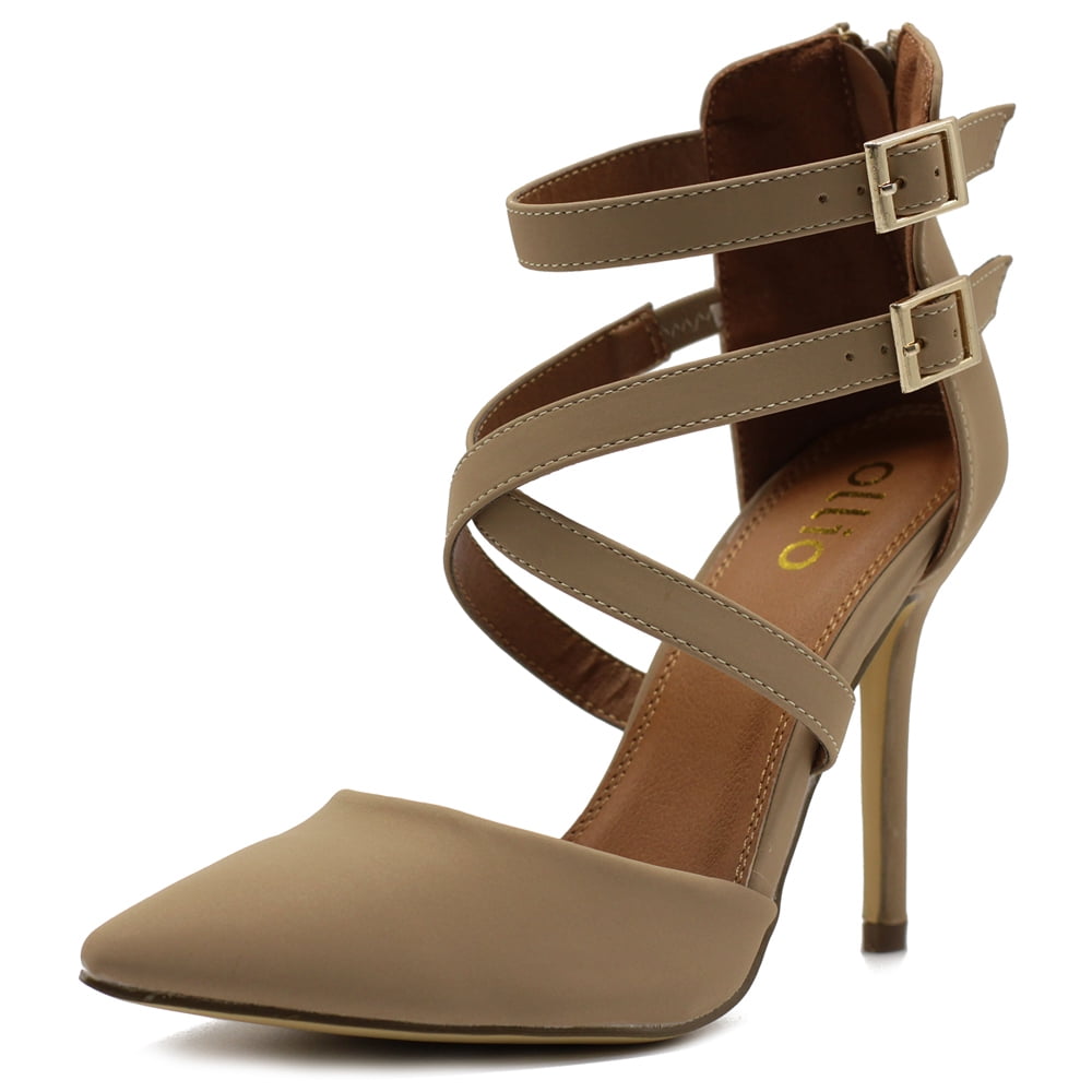 Ollio Women's Shoes Cross Straps Back Zipper Stiletto High Heels Nubuck ...