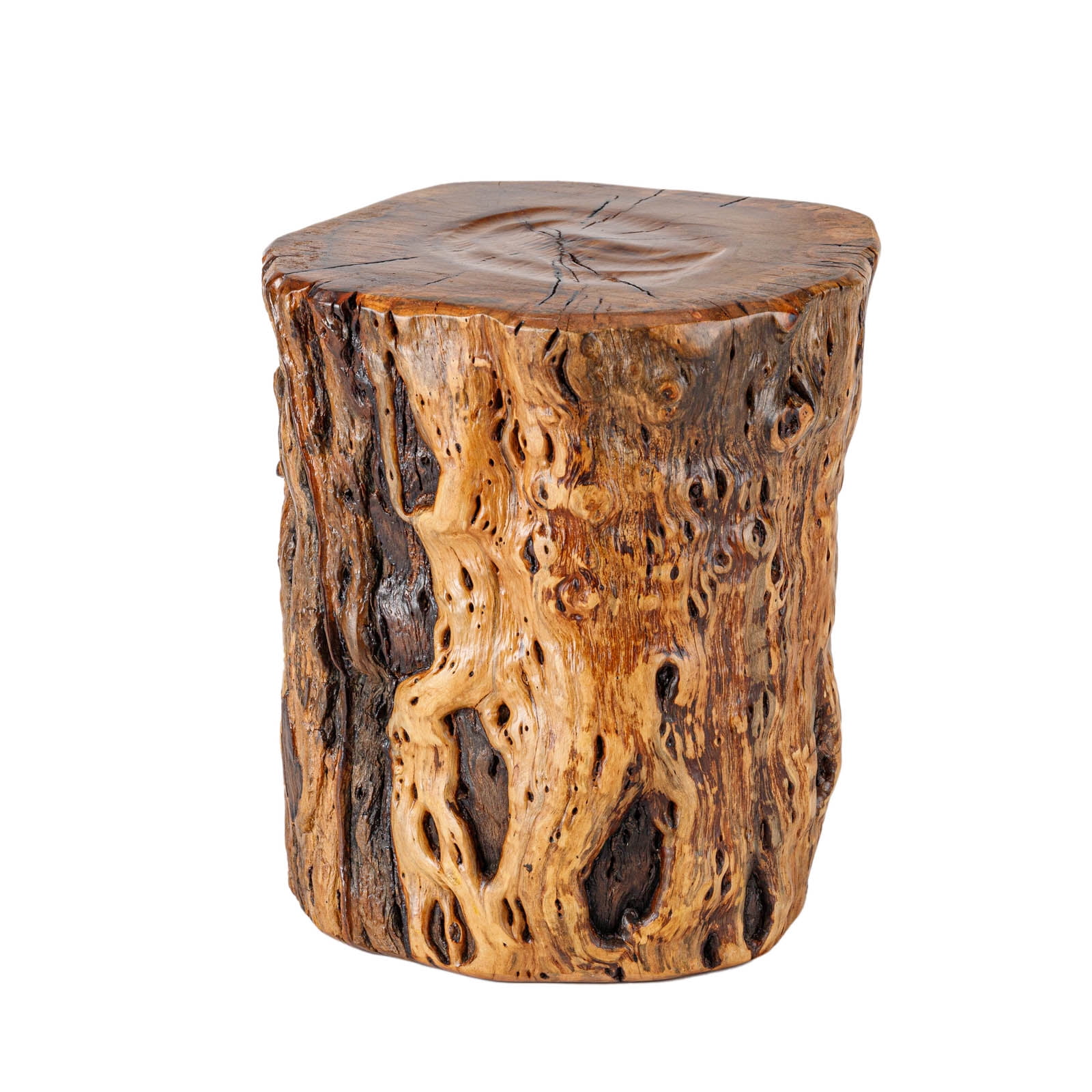 THY COLLECTIBLES Natural Tree Trunk Stump Stool with Live Edge Solid ...