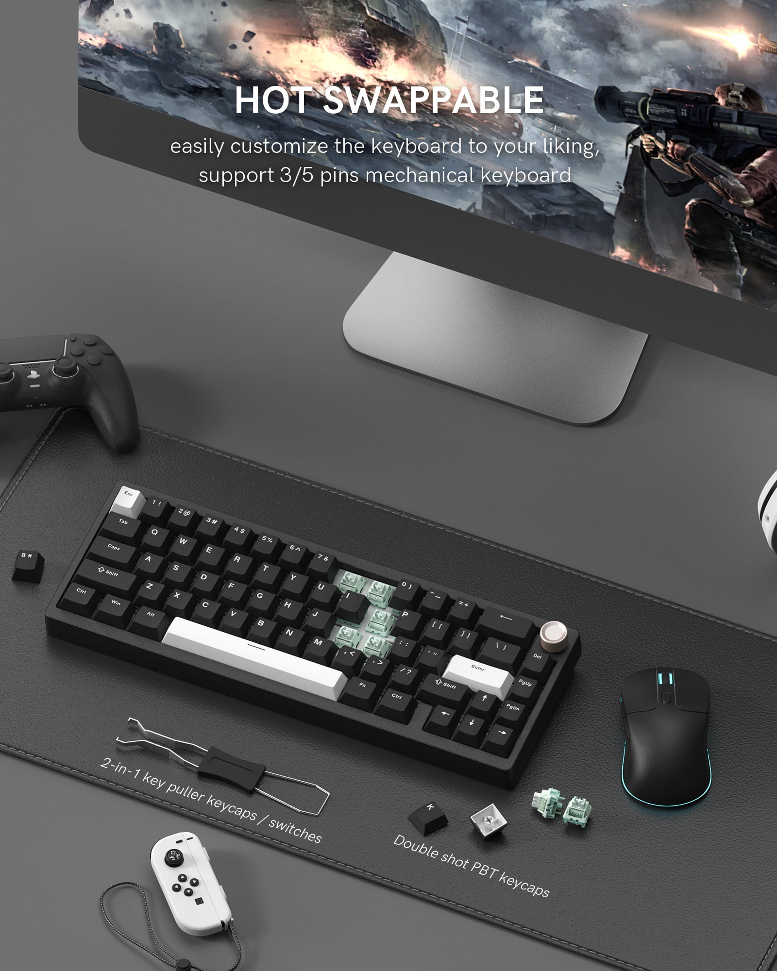 Womier SK65 65% Gasket Mounted Wireless Aluminum Keyboard with Knob ...