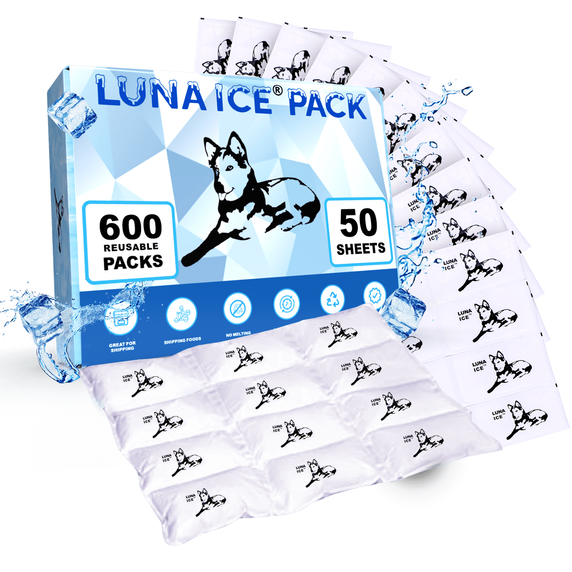 Luna Ice Gel Ice Packs - Dry Ice for Shipping Frozen Food, Lunch Bags ...