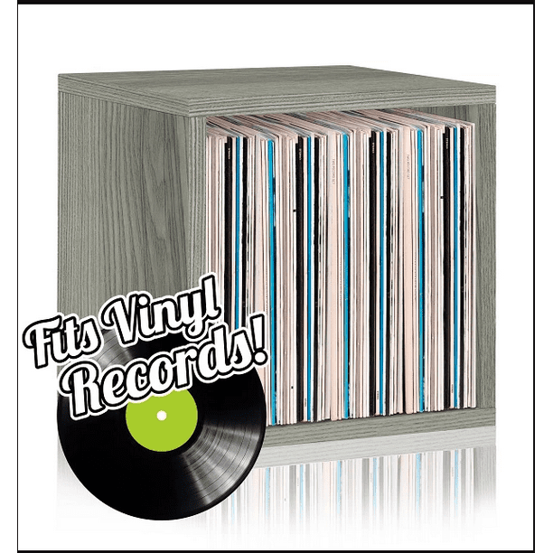 Way Basics Eco Stackable Vinyl Record Cube and Cubby Organizer, Grey ...