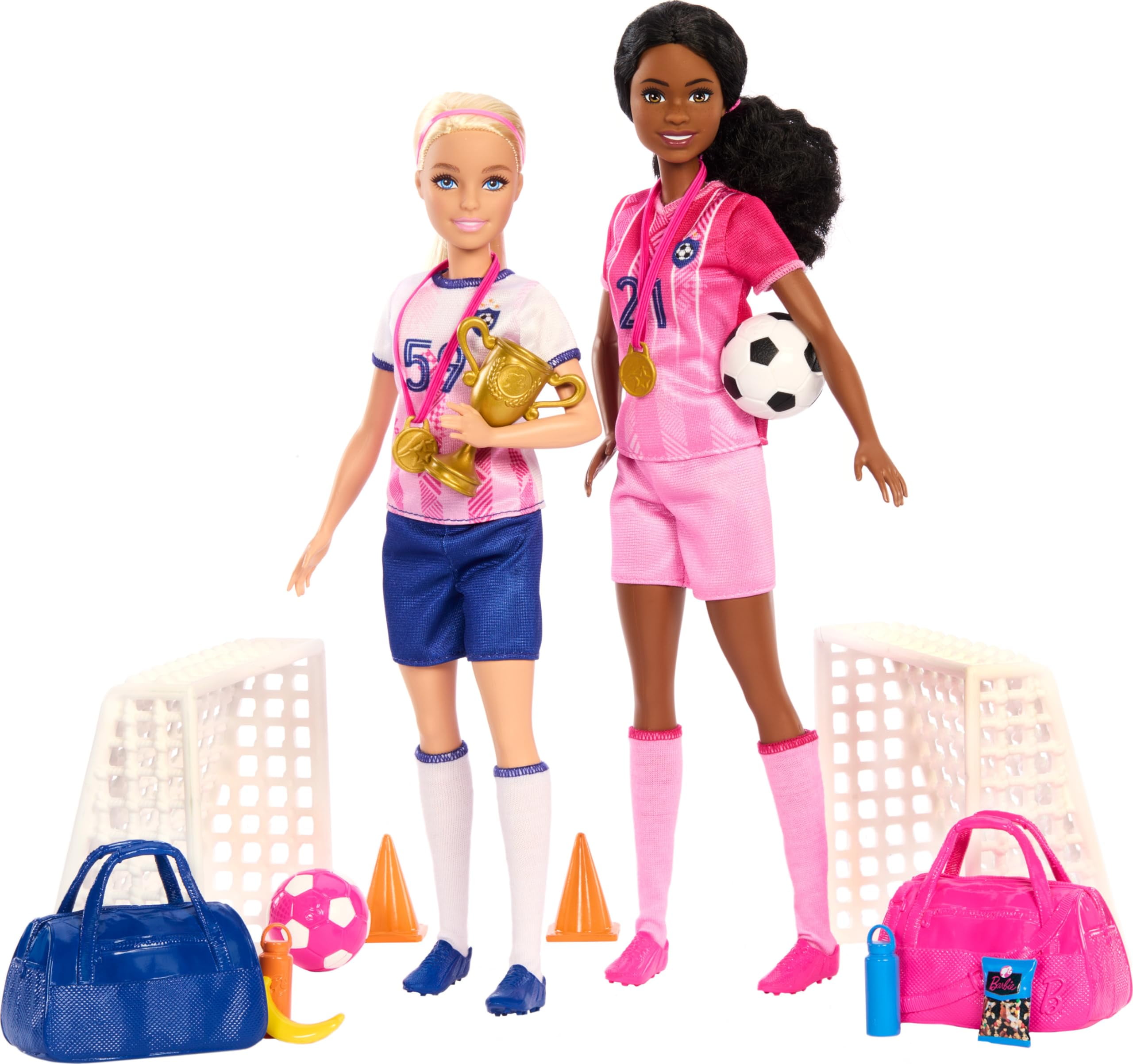 Barbie Careers Playset, Soccer Player Set with 2 Fashion Dolls & 15 ...