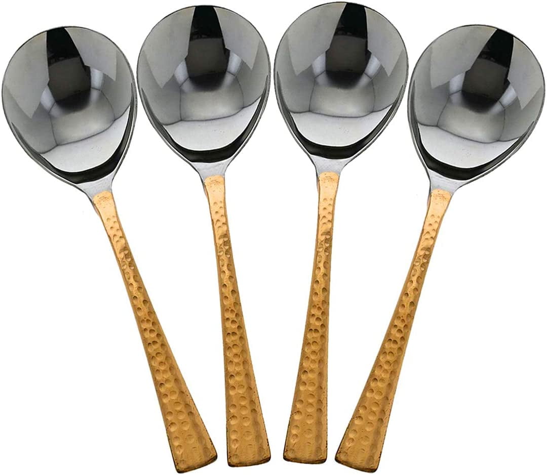 SKAVIJ 4-Pieces Stainless Steel Copper Handle Buffet Serving Spoon ...