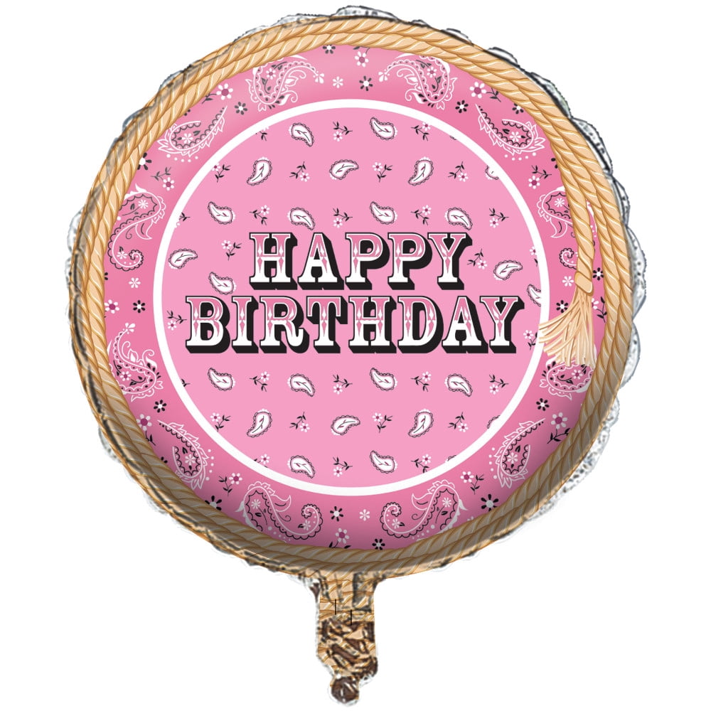 Pack of 10 Pink Bandana Cowgirl "Happy Birthday" Metallic Foil Party ...