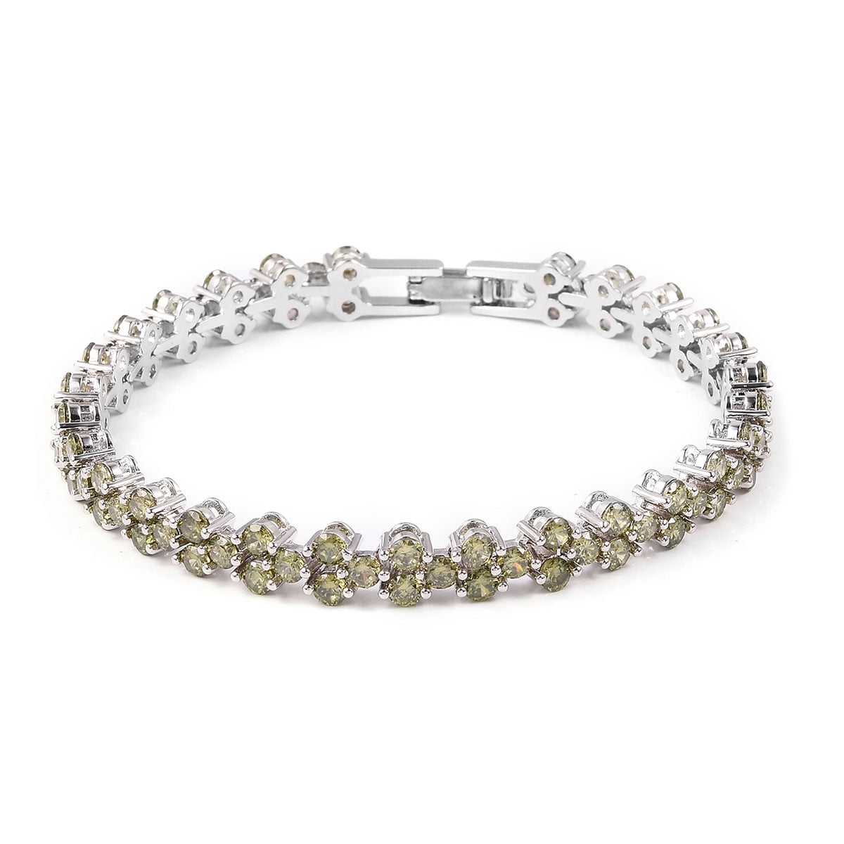Silvertone Round Peridot Cubic Zirconia CZ Line Tennis Bracelet for ...