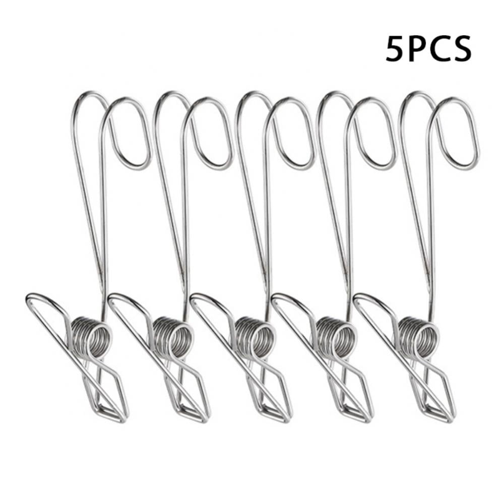 5 Pack Stainless Steel Metal Long Tail Clip with Hooks Clothes Pins ...