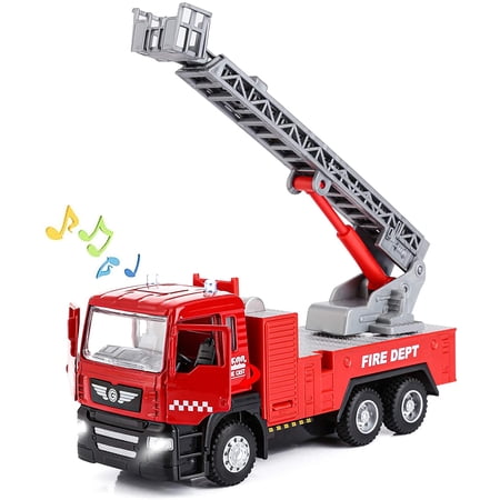 Metal Micro Fire Truck Extending Rescue Rotating Ladder Toy Truck for ...
