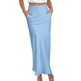Bovxnpu Women's Bodycon Midi Skirt Satin Elastic Waist with Pockets ...