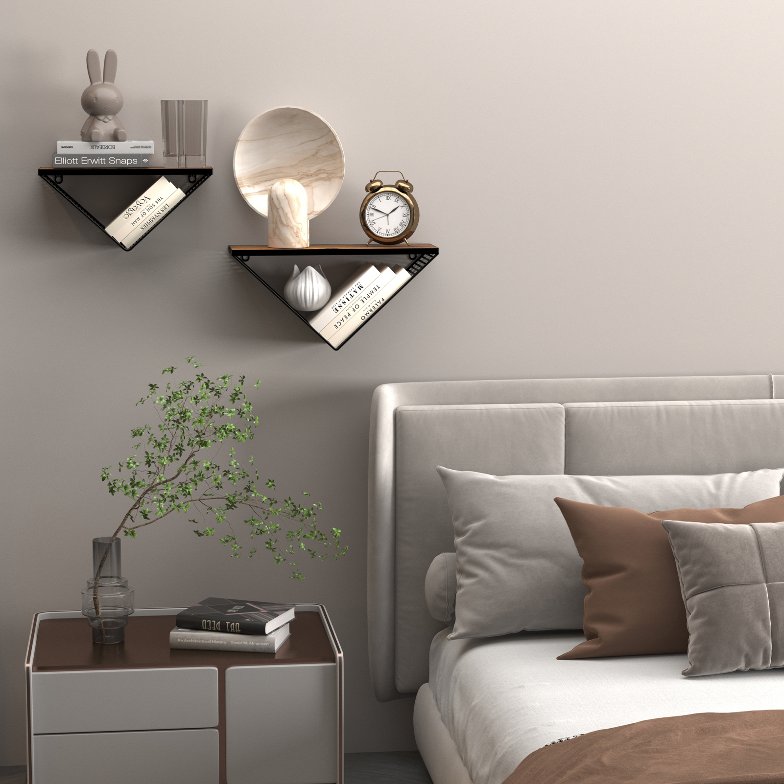 Triangle Wall Shelves Set of 2, Rustic Floating Shelf Wall Mounted for ...