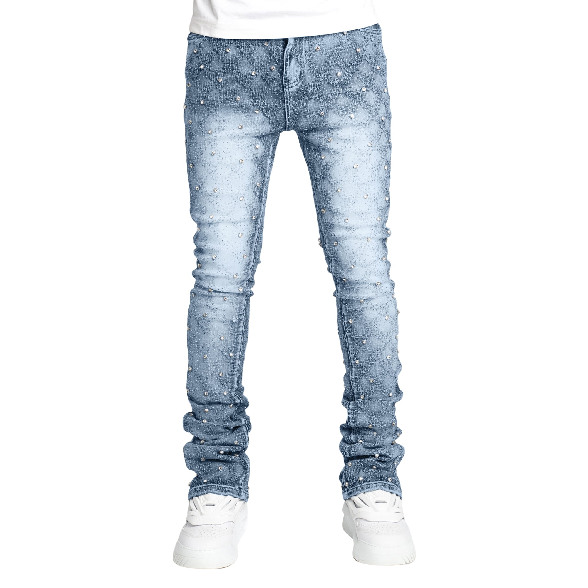 Click here for Gupgi Jeans For Men Skinny Rhinestone Denim Pants... prices