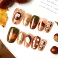 Autumn Maple Hedgehog Press on Nails, Short Oval Glossy False Nails ...