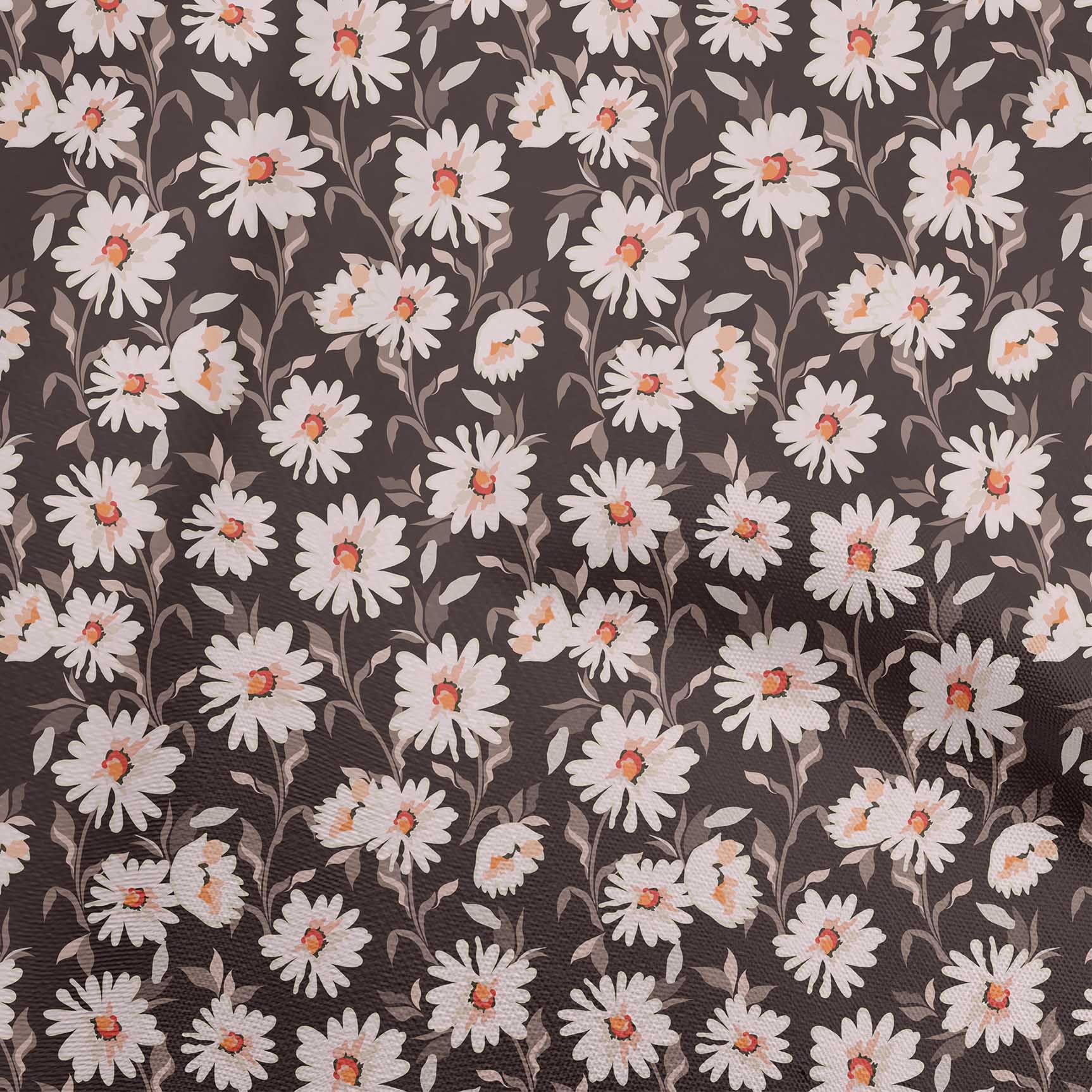 oneOone Cotton Cambric Brown Fabric Floral Retro Sewing Material Print ...