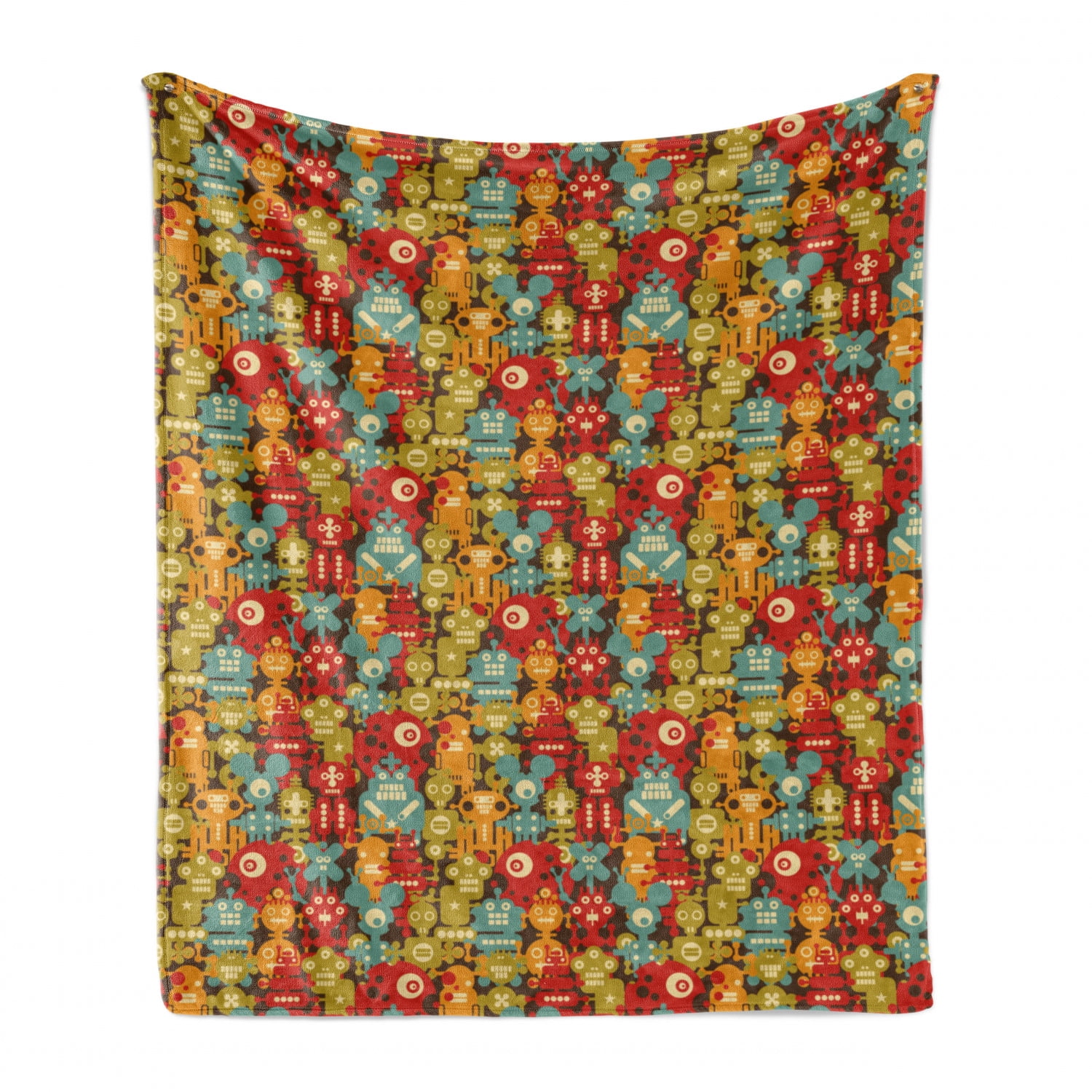 Cartoon Soft Flannel Fleece Throw Blanket, Colorful Robot Monsters Sci ...