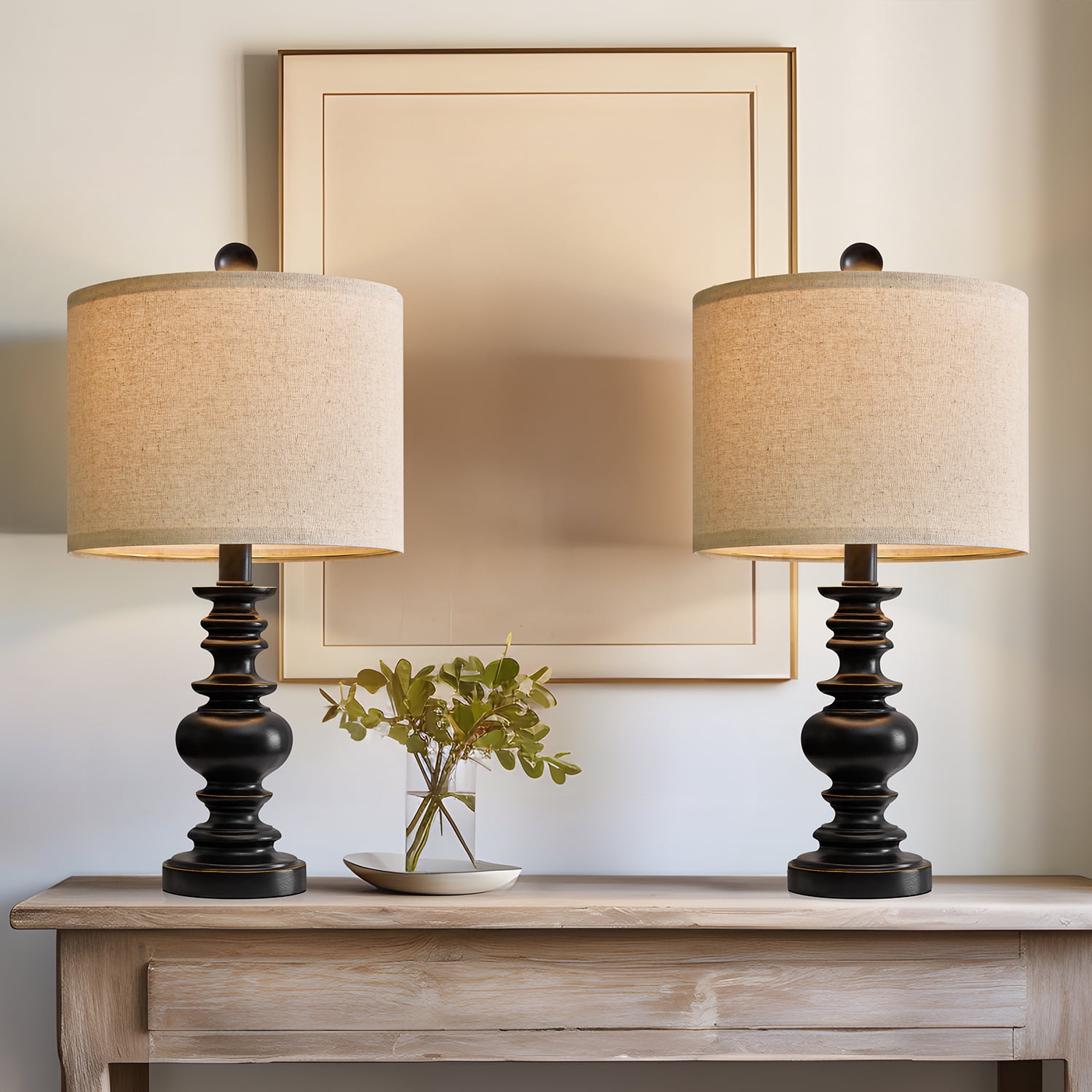 Oneach 20" Retro Black Table Lamps Set of 2 for Living Room Bedroom ...