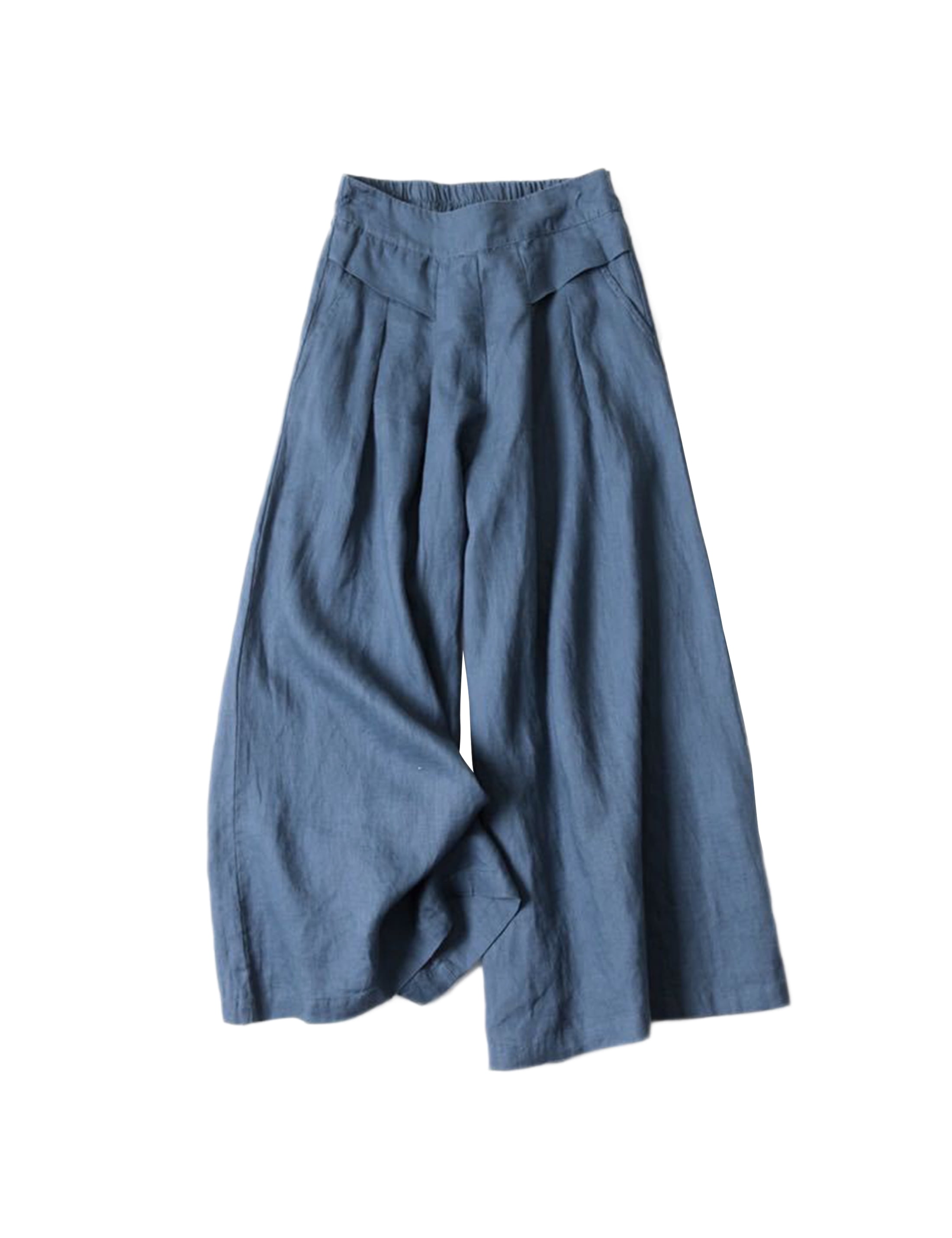 Lentta Women's Culottes Linen Cropped Wide Leg Pants Elastic Waist ...