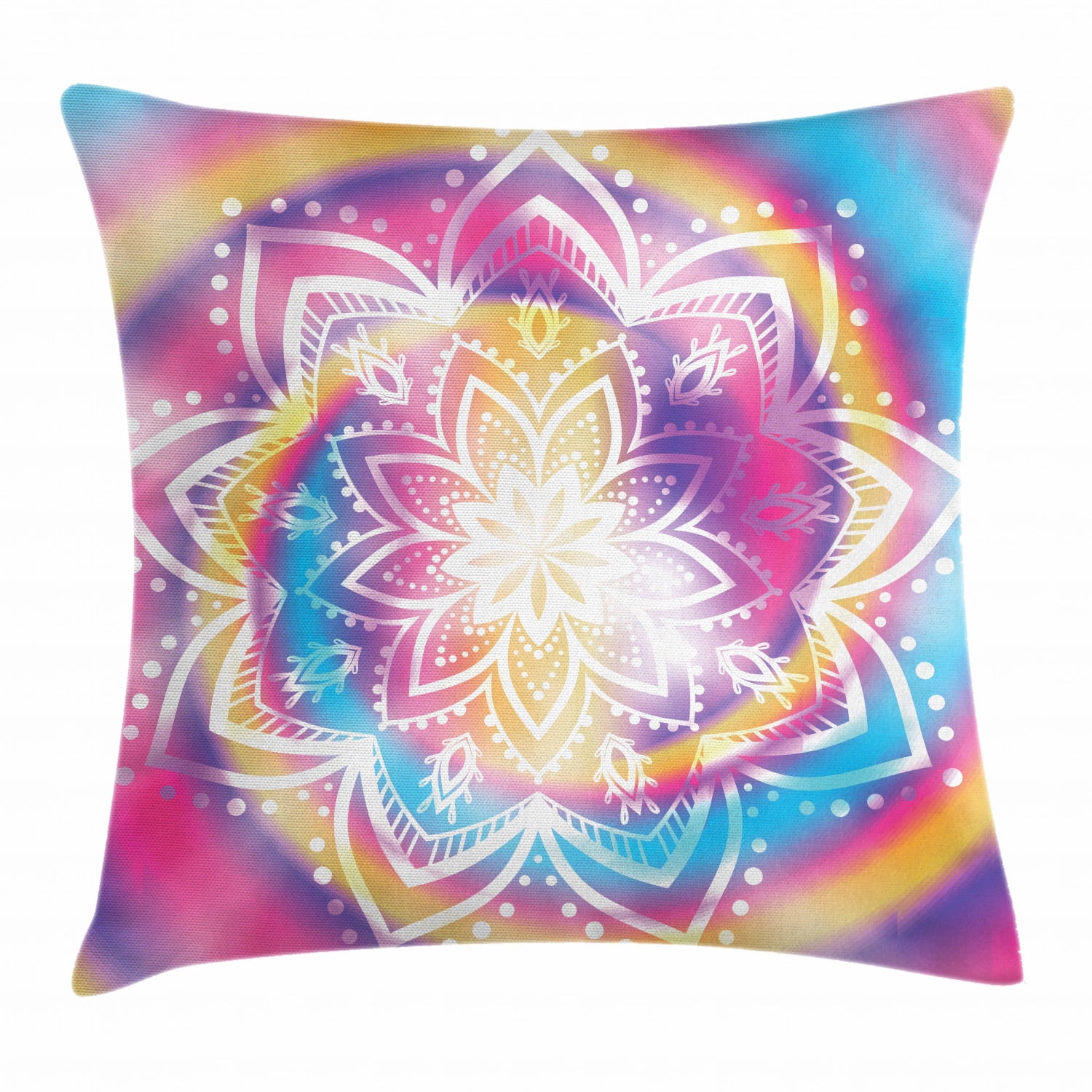 Rainbow Mandala Throw Pillow Cushion Cover, Middle Eastern Mandala ...