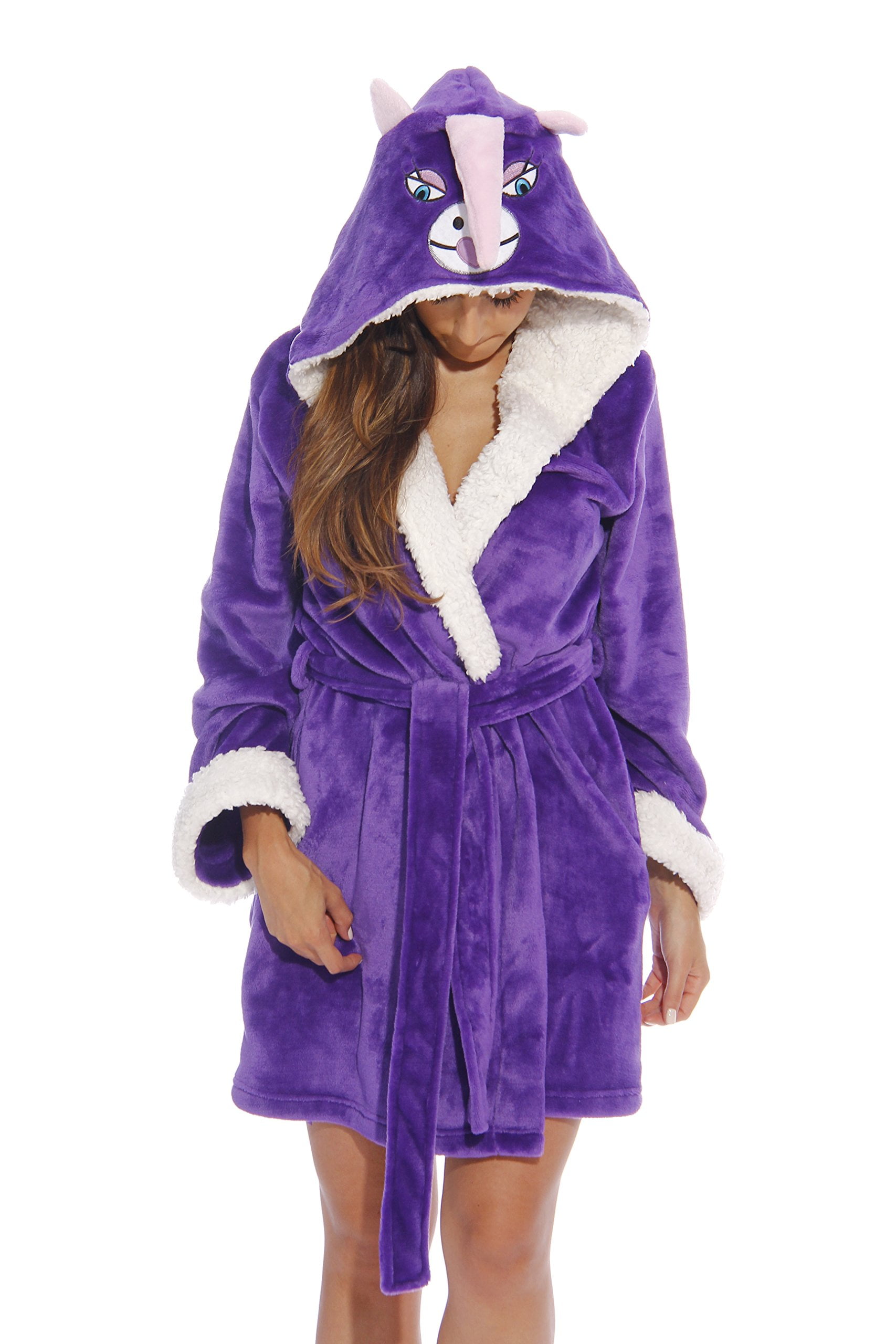 Just Love Critter Robe Sherpa Trim Velour Robes for Women (Unicorn ...