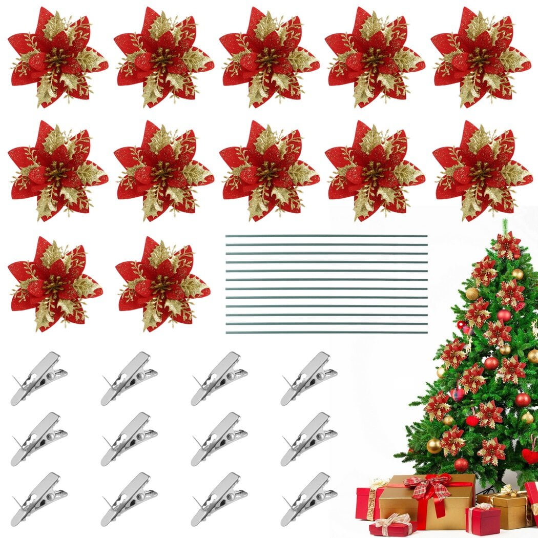 Click here for Coofit 12 Pcs Christmas Glitter Poinsettias  5.1-I... prices