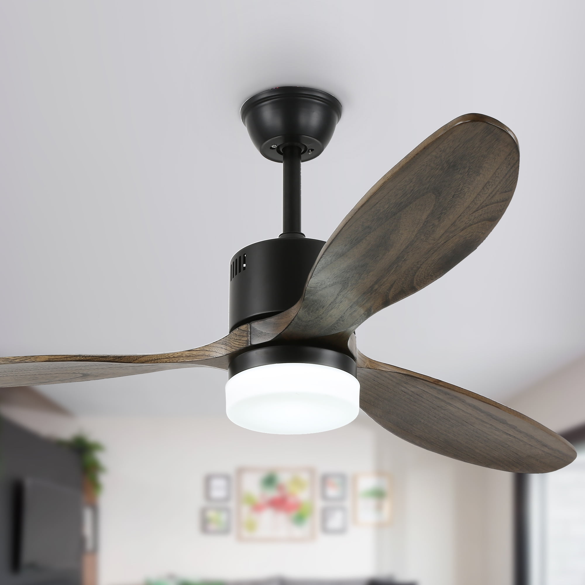 Cusp Barn 52" Wood Ceiling Fan with LED Light, Remote, 3-Blade, 3-Color ...