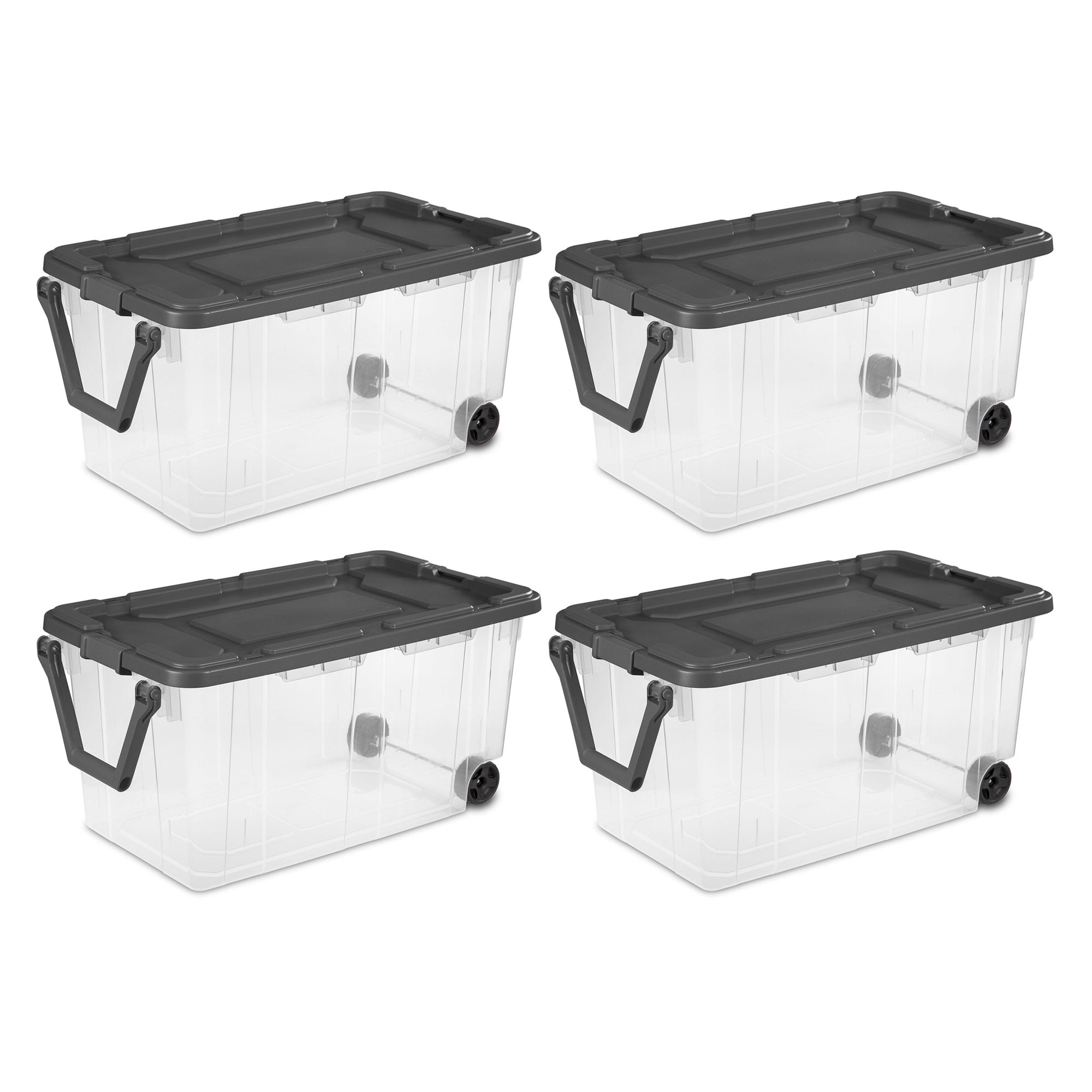 Sterilite 160 Qt Latching Stackable Wheeled Storage Tote w/ Lid, 4 Pack ...