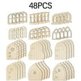 48PCS Wooden Fairy Garden Door DIY Craft Kit Mini Blank Doors Windows Pine Wood Decoration Set ...