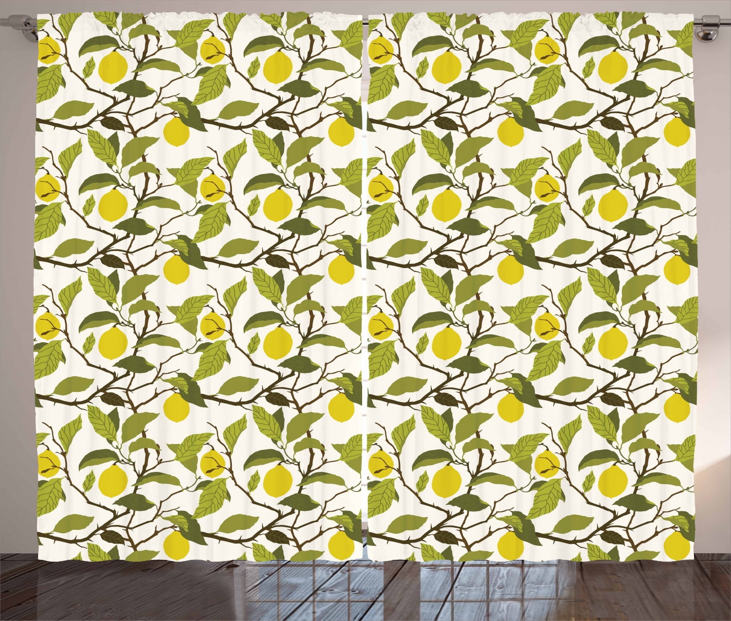 Lemons Curtains 2 Panels Set, Bloomless Lemon Tree with Ripe Fruits and ...