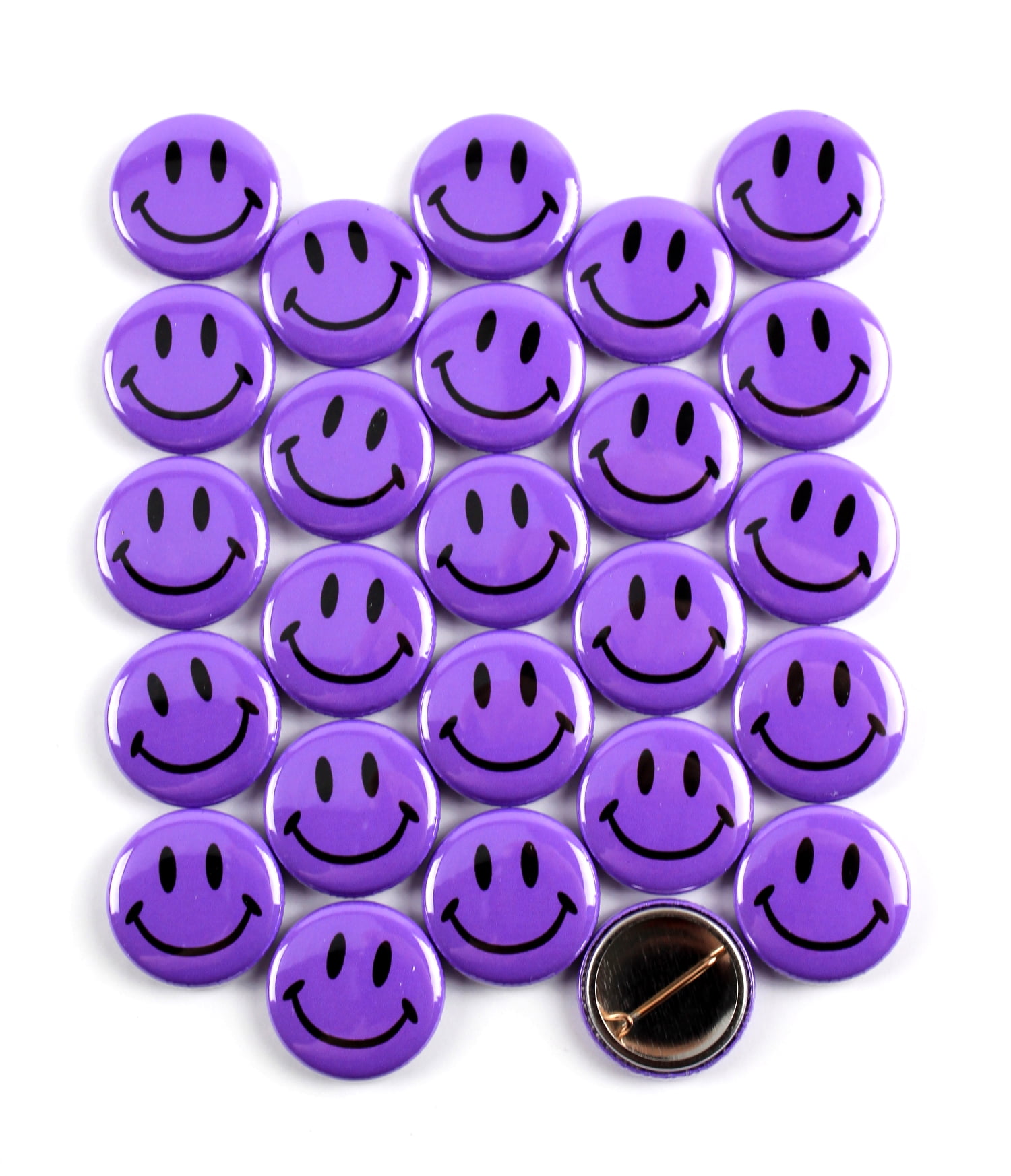 Classic Purple Smiley Face Pinback Button Badges - 1 Inch - 25 Pack ...