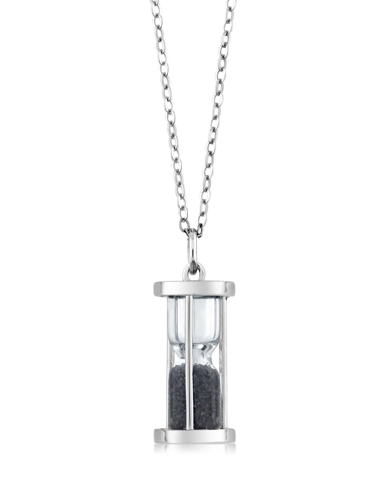 Gem Stone King 925 Sterling Silver Genuine Black Diamond Dust Hourglass Pendant Necklace 050