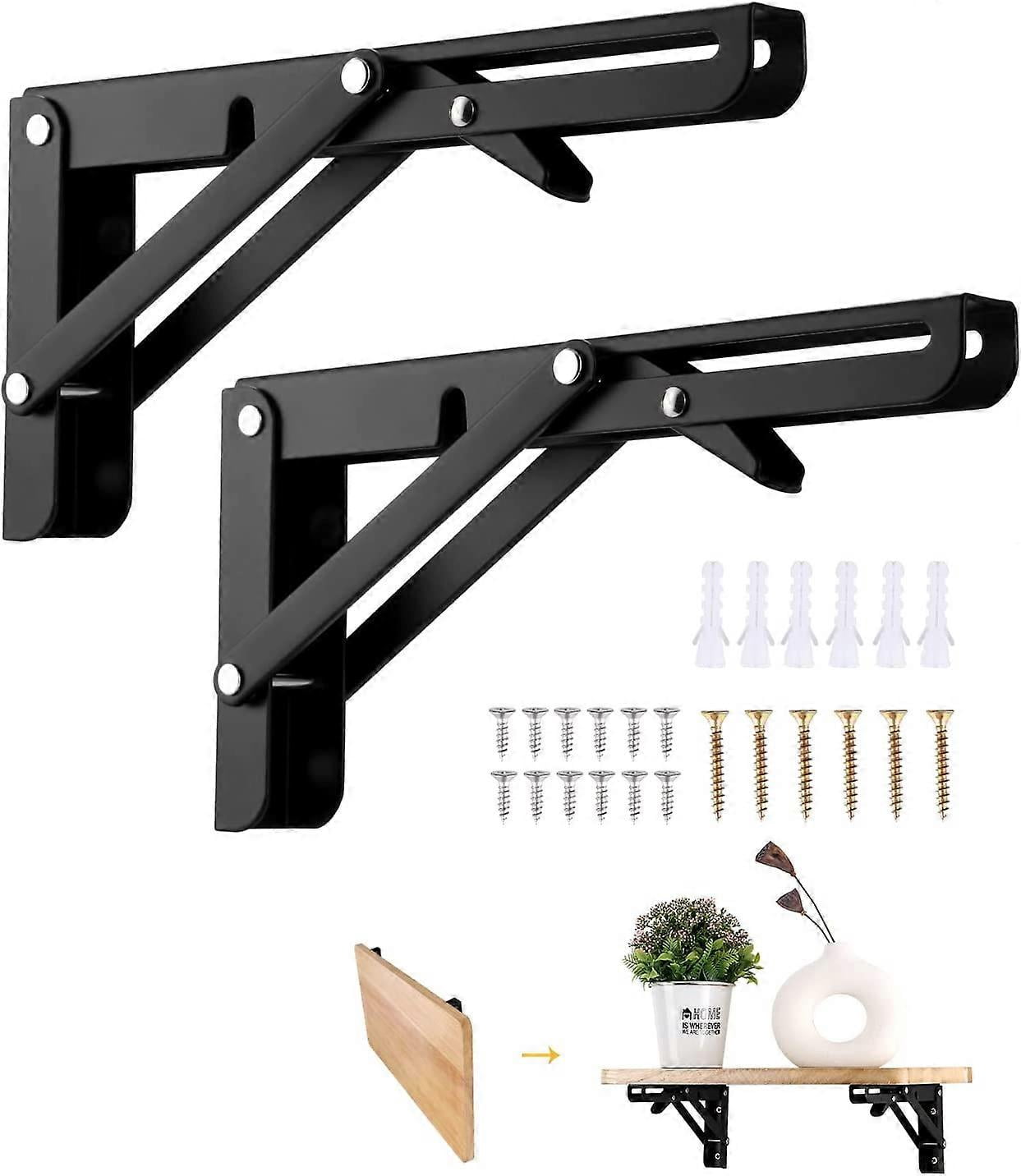 Folding Bracket 200mm, 2 Pieces Black Folding Console Bracket, Load ...