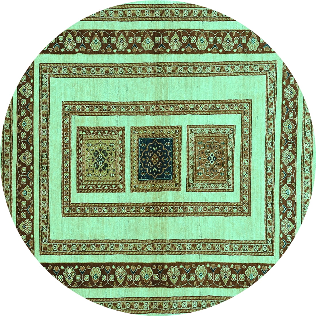 Ahgly Company Indoor Round Abstract Turquoise Blue Contemporary Area ...