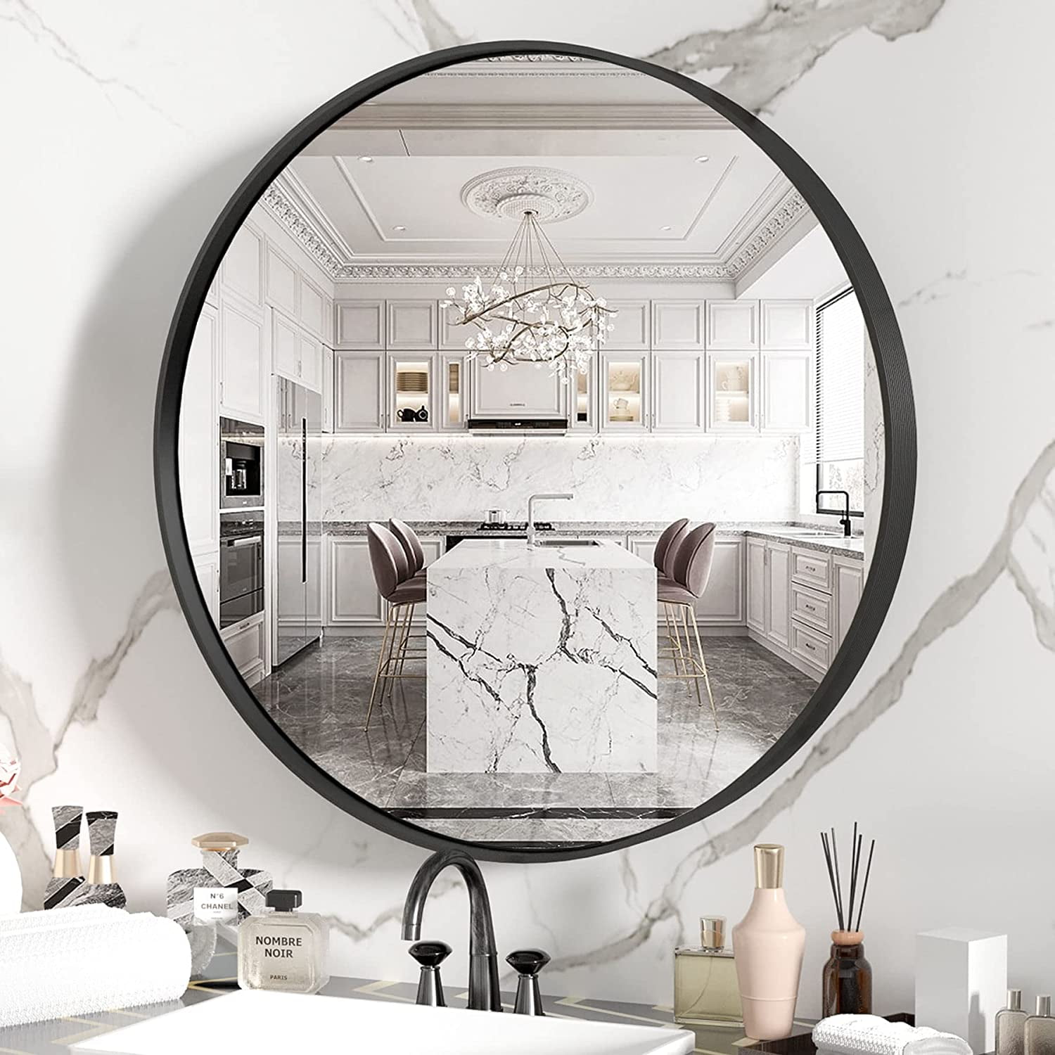 Depuley 35 Inch Modern Wall Mirror,Decorative Round Mirror Black ...