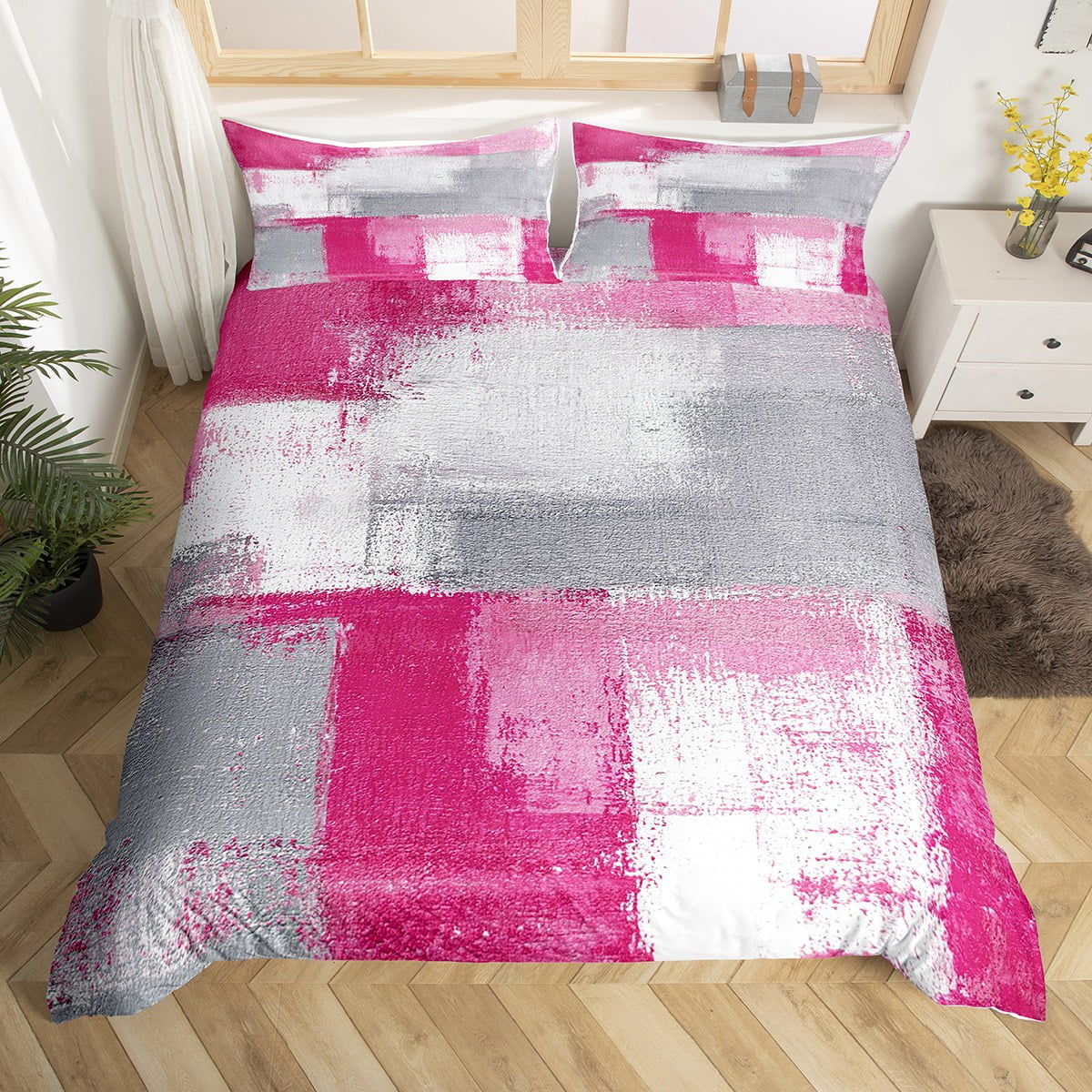 YST Pink Ombre Duvet Cover Twin Gradient Bedding Set, Grunge Comforter ...
