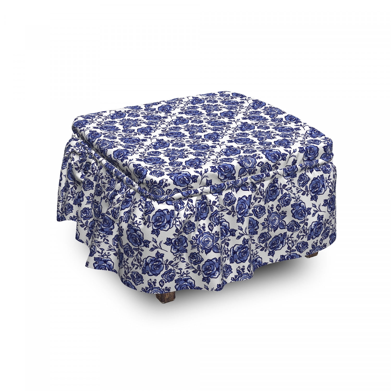Floral Ottoman Cover, Abstract Rose Flower Branch, 2 Piece Slipcover ...