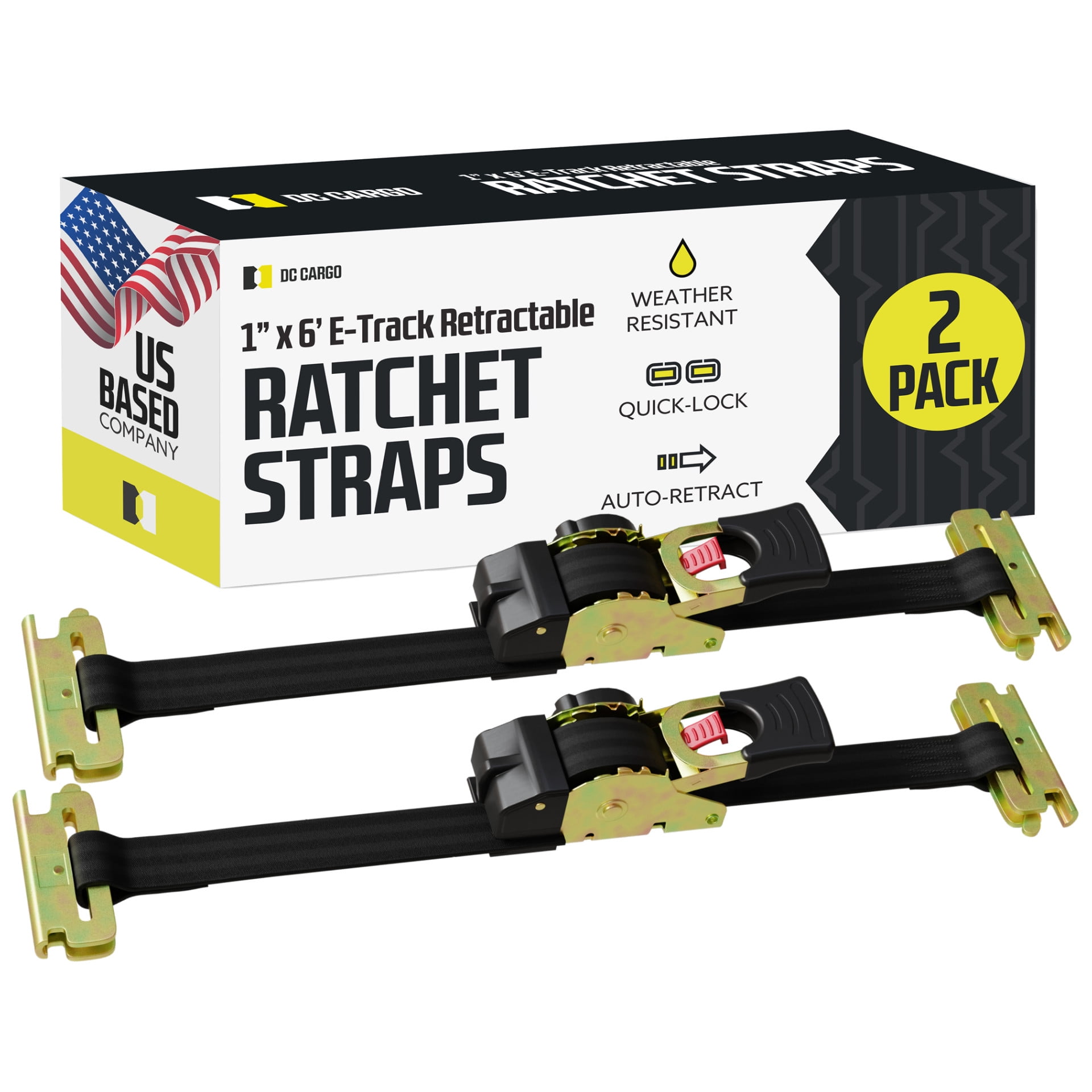 DC Cargo E track Ratchet Straps 1"x6' Retractable Ratchet Etrack Straps ...