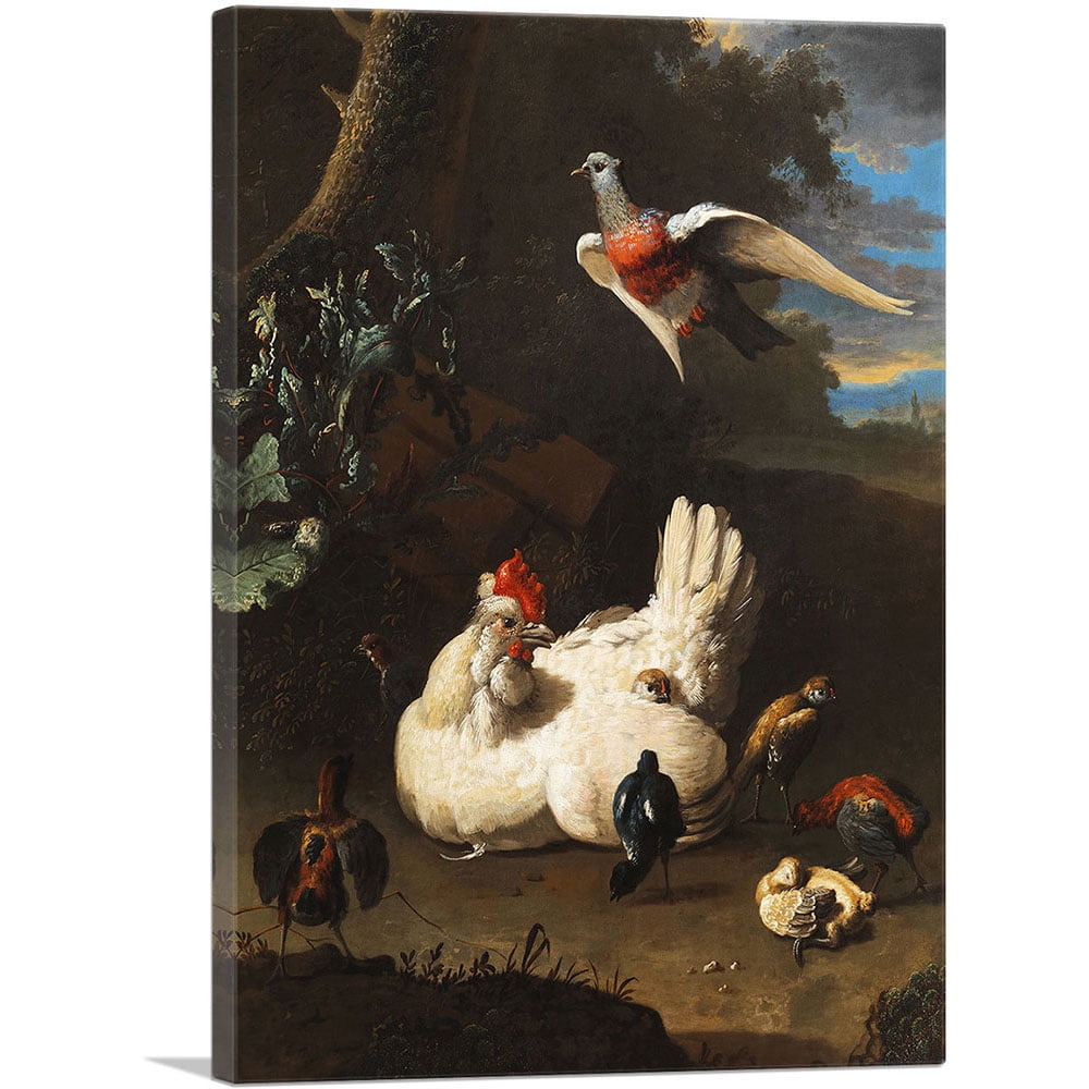 ARTCANVAS White Hen and Chicks Canvas Art Print by Melchior d ...