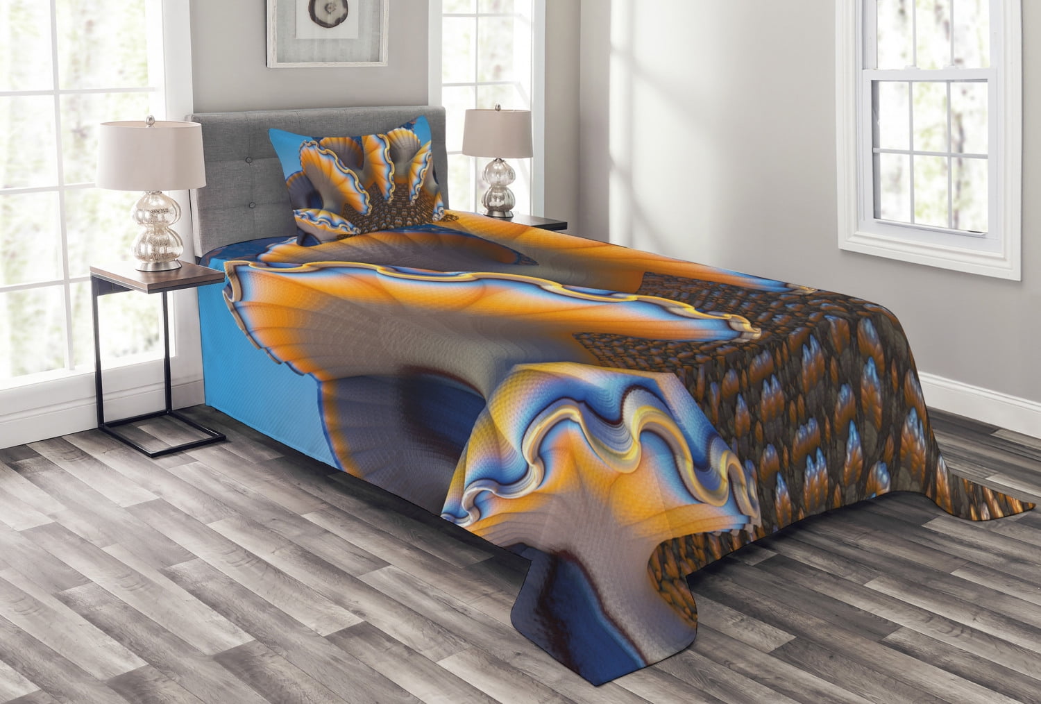 Nautical Bedspread Set Twin Size, Fantastic Shells in the Sea Ocean Sci ...