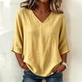 Slub Cotton V-Neck Tunic for Women, Loose Fit Half Sleeve Pullover Top ...